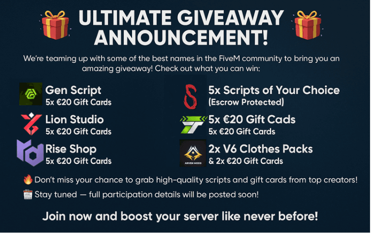 Fivegift - 🎉 FİVEM SUPPORT GIVEAWAY TIME! 🎉
